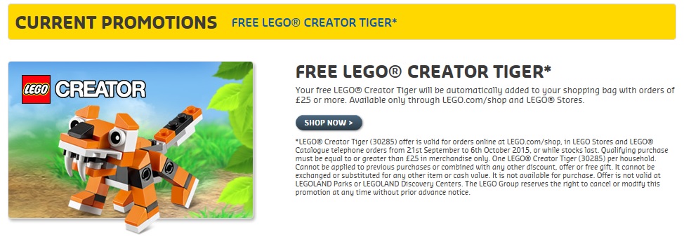 Europe/UK FREE LEGO Creator Tiger Polybag set at LEGOShop & Brand Stores