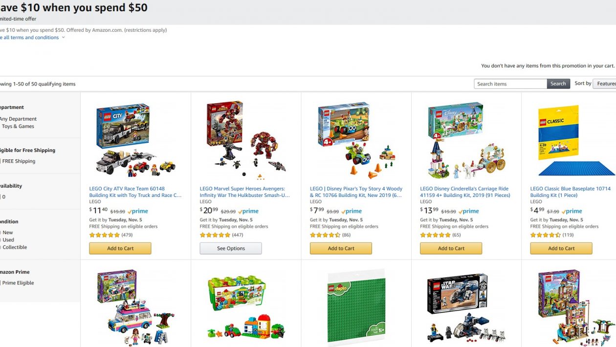 [USA] Additional $10 off $50 on Select LEGO Items at Amazon - Toys N Bricks