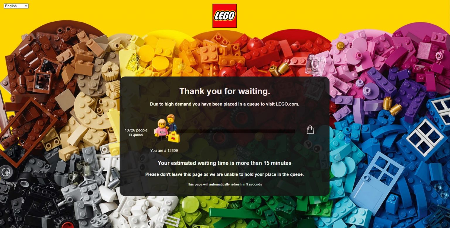 LEGO Shop Website Queue Line Waiting Page Room - Toys N Bricks