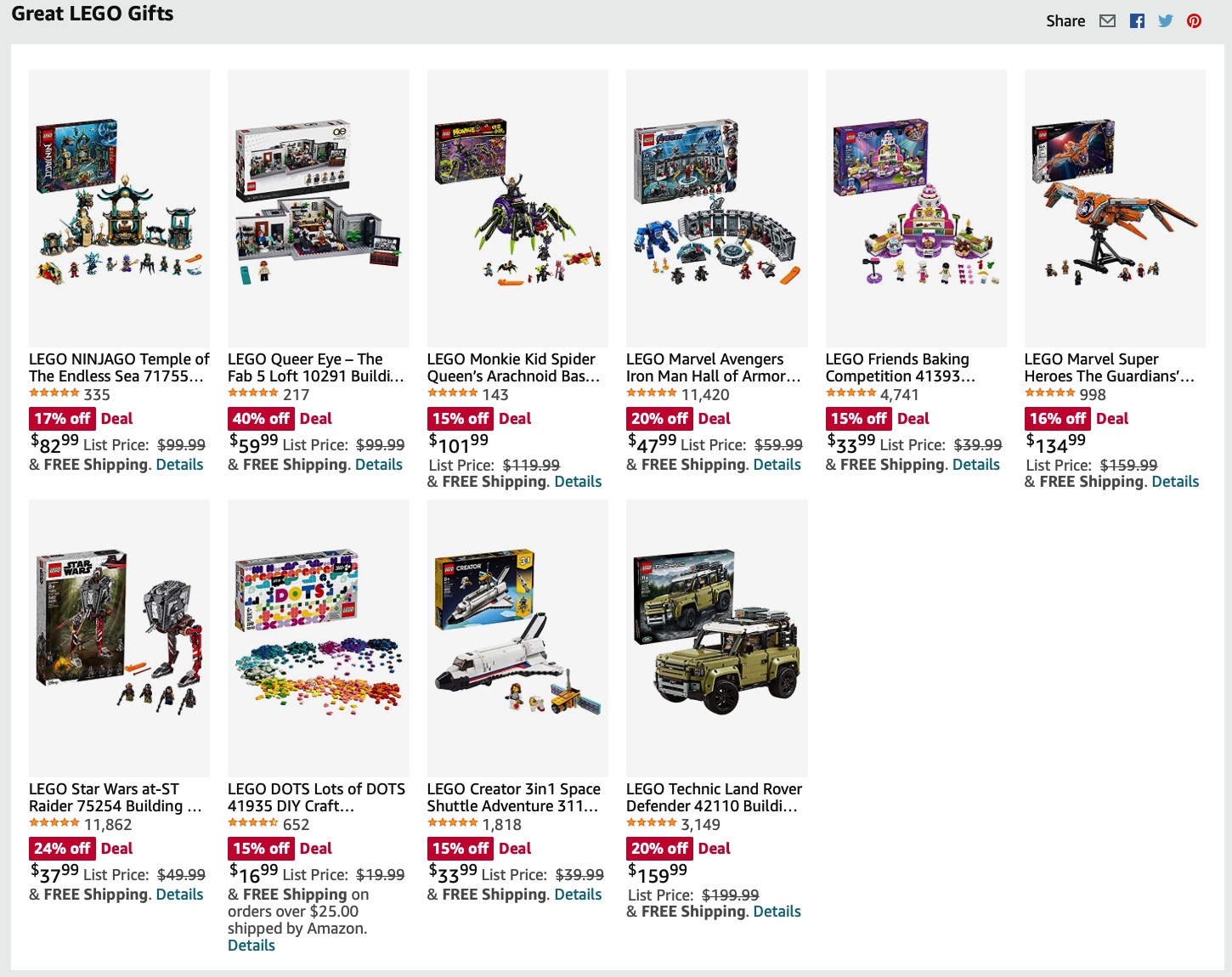 [US] Amazon 10 LEGO Sets On Sale with Savings from 15-40% off - Toys N ...