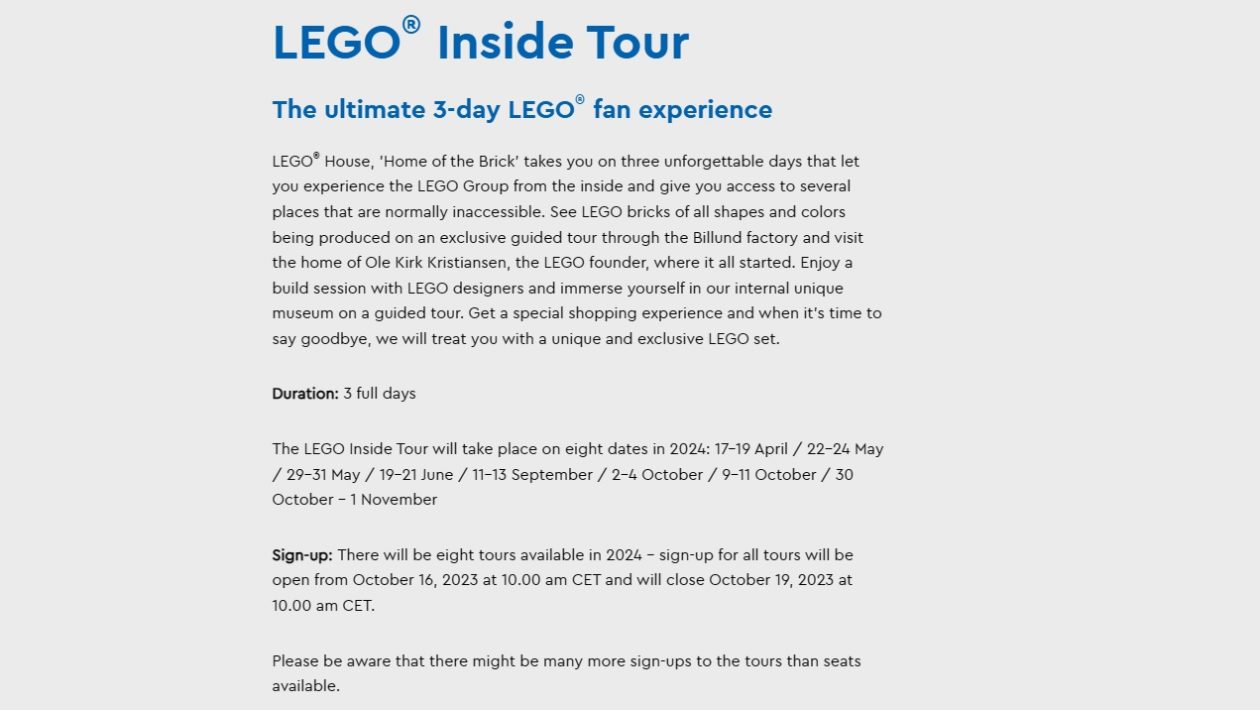 LEGO Inside Tour 2024 Registrations Now Open (Billund, Denmark) - Toys ...