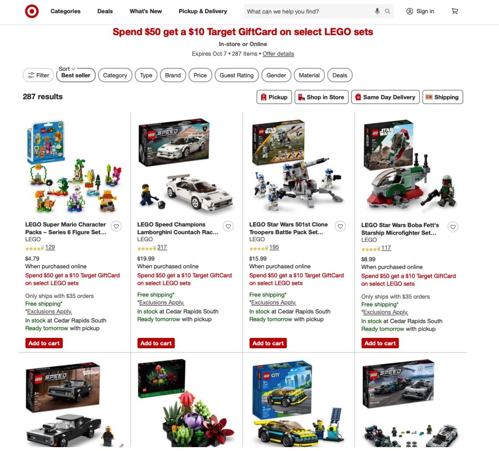 [US] Target LEGO October 2023 Promotion: Free $10 Target Gift Card w ...