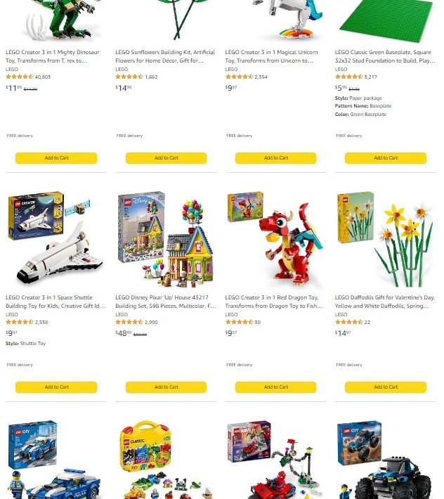 Amazon US Free $10 Credit with $50 Purchase on Select LEGO (Choose from ...