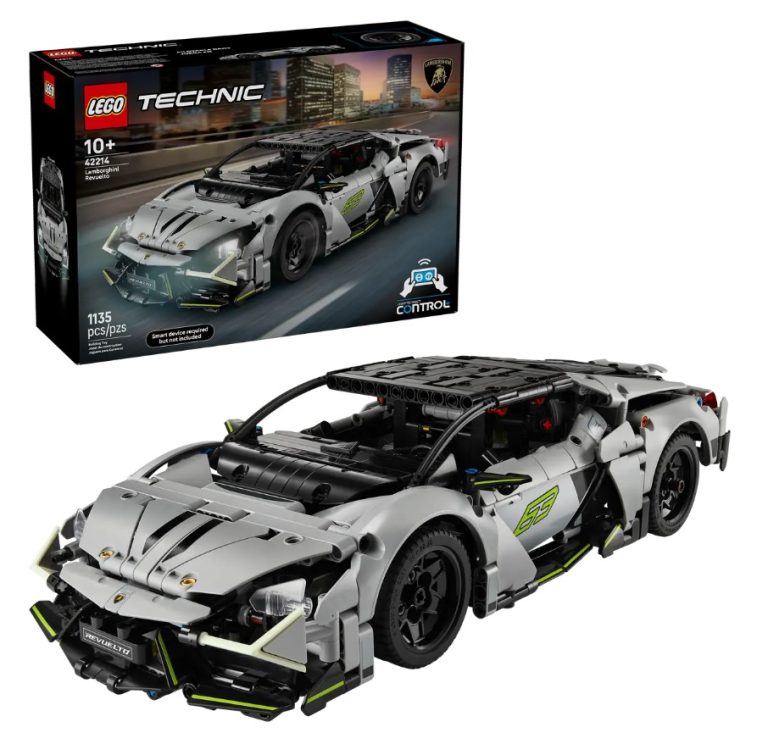 Shown below is LEGO Technic 42214 Lamborghini Revuelto Super Sports Car. The set releases on ...