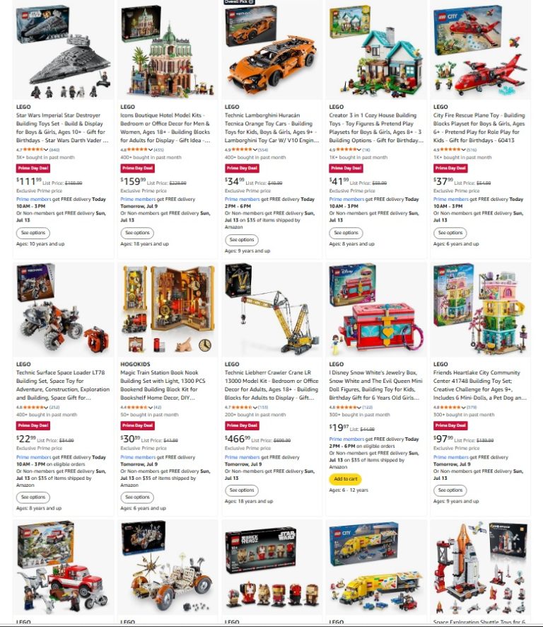Over 15 LEGO items are discounted for USA Amazon Prime Day 2025 . There ...