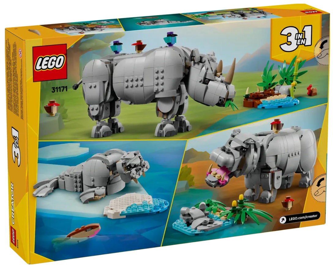 LEGO Creator 3in1 31171 Wild Animals Majestic Rhino with Birds Summer ...