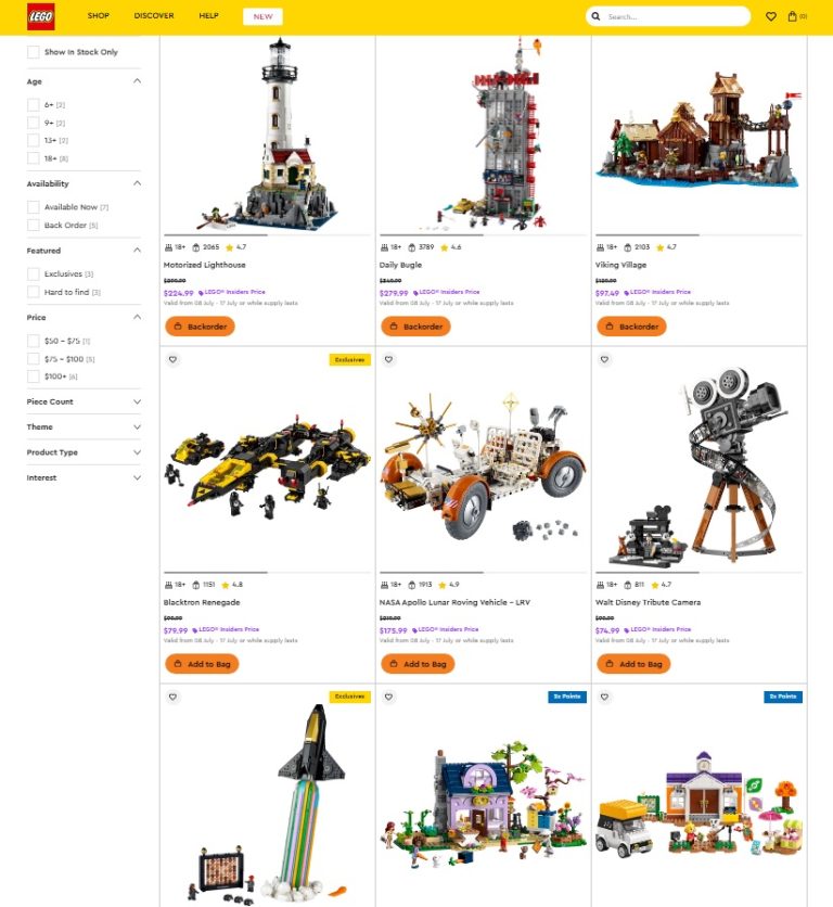 Shown below are some of the LEGO Insiders Member sale items for the US ...