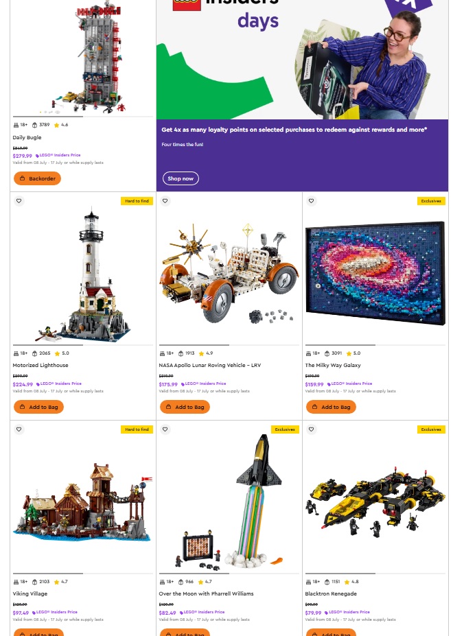 LEGO Insiders Days 2025: July 8-17 Promotions & GWP