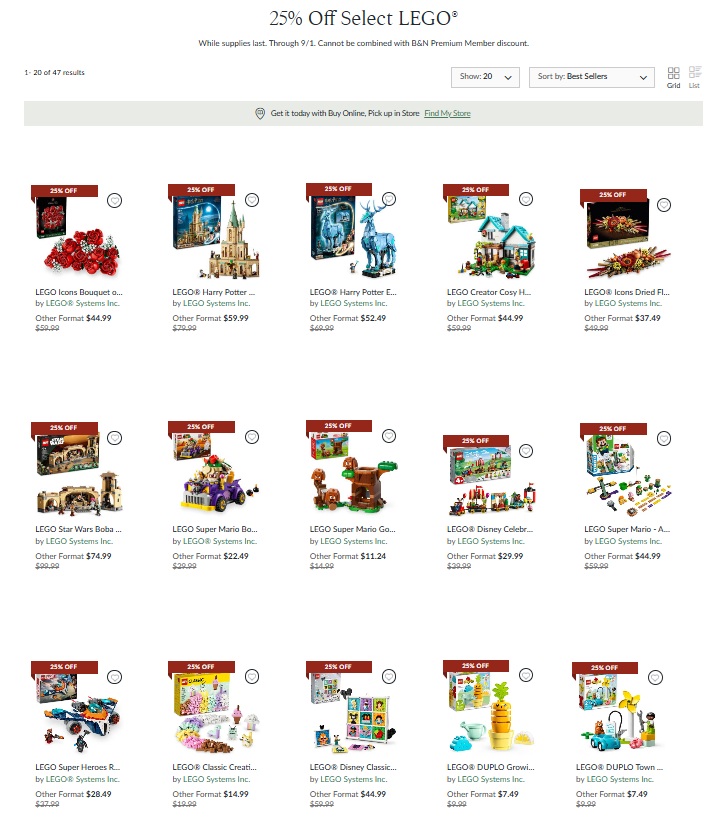 Barnes & Nobles US LEGO Sale Late August 2025 Promotions
