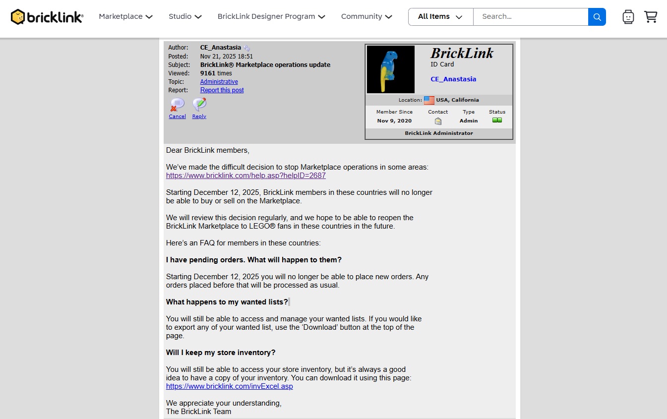 You can see the Bricklink official statement along with the list of ...