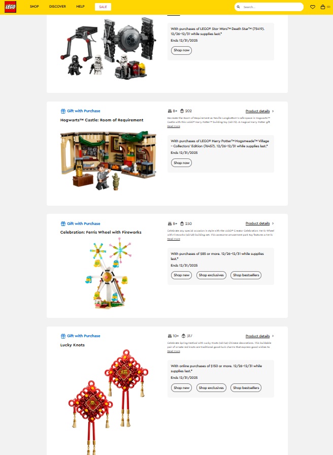 LEGO Boxing Day Post Christmas Year End Holiday Sale 2025 GWP Gifth ...